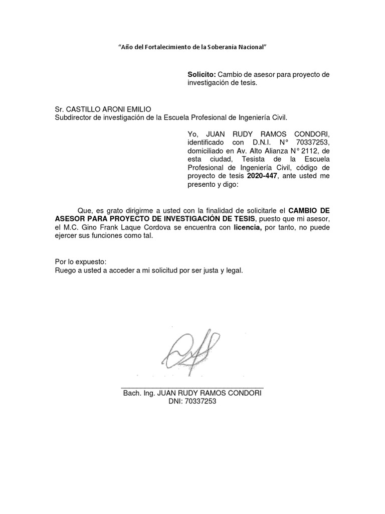 Solicitud Cambio de Asesor | PDF