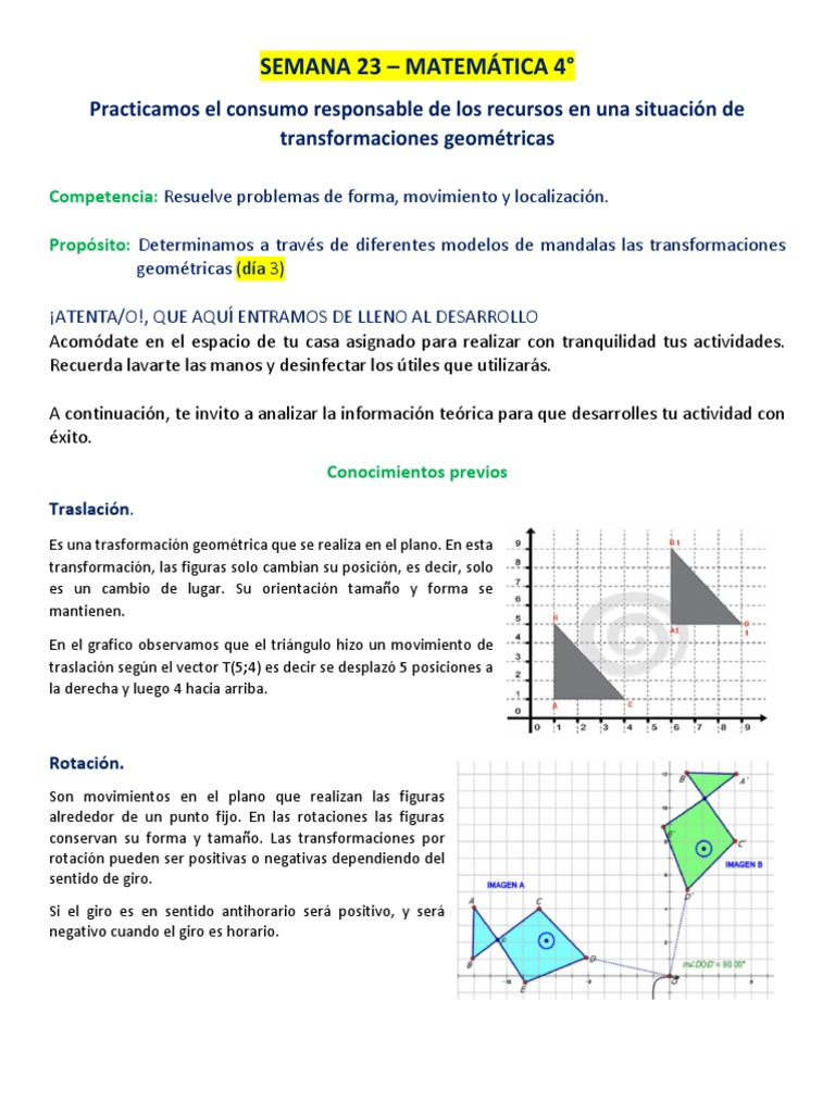 4° Transformaciones Geométricas Día 3 | PDF | Rotación | Matemáticas