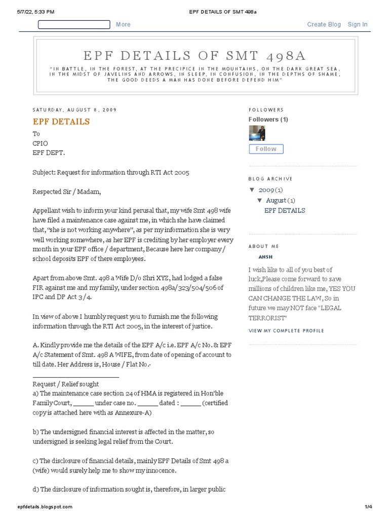 EPF DETAILS - Via - RTI - Format | PDF | Freedom Of Speech | Crime & Violence