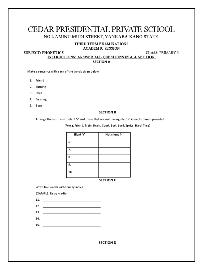 Primary 5 Phonetics Exam Paper | PDF