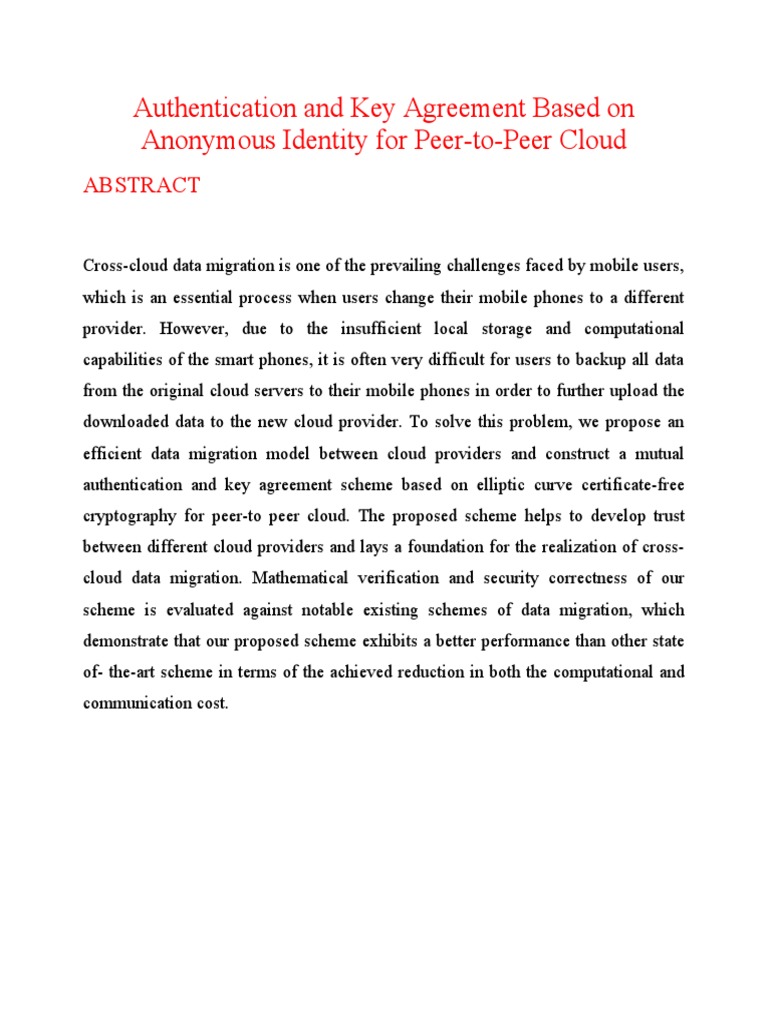 Authentication and Key Agreement Based On Anonymous Identity For Peer-To-Peer Cloud | PDF ...