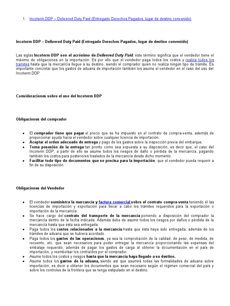 Incoterm DDP | PDF | aduana | El comercio internacional