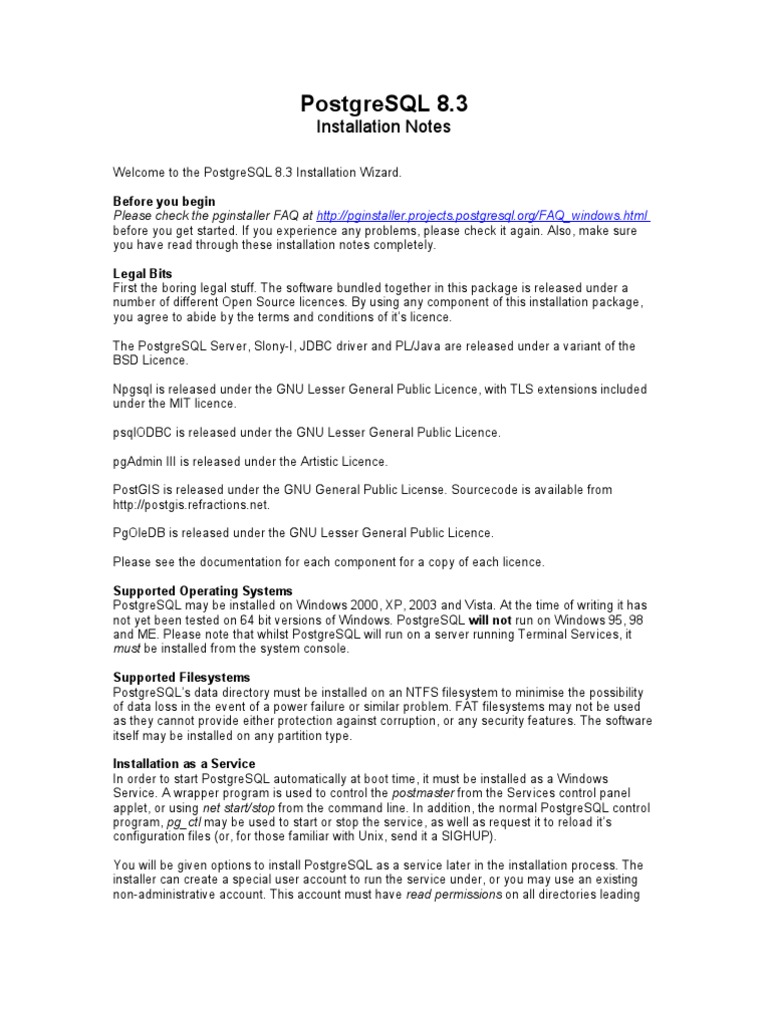 Postgresql 8.3: Installation Notes | Download Free PDF | Postgre Sql ...