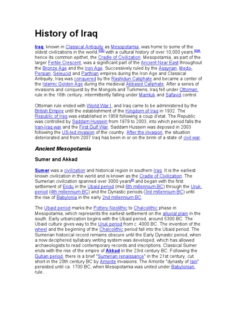 History of Iraq: Ancient Mesopotamia | PDF | Babylonia | Sumer