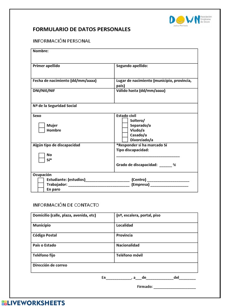 Formulario de Datos Personales: Información Personal | PDF