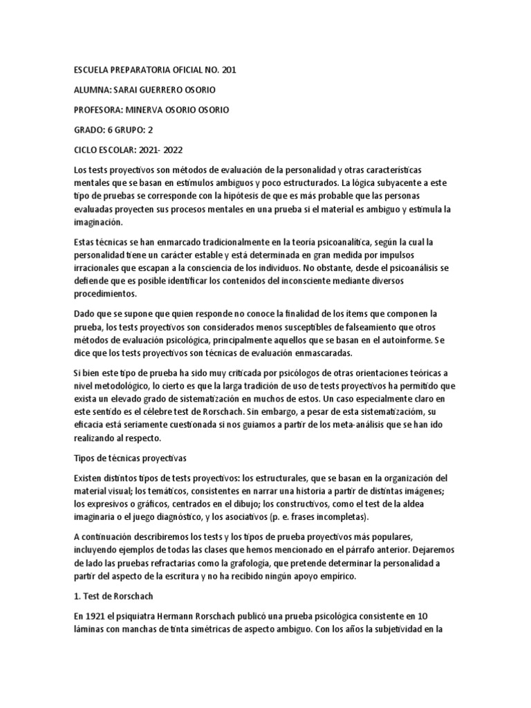 Análisis de diferentes tipos de tests proyectivos utilizados en ...