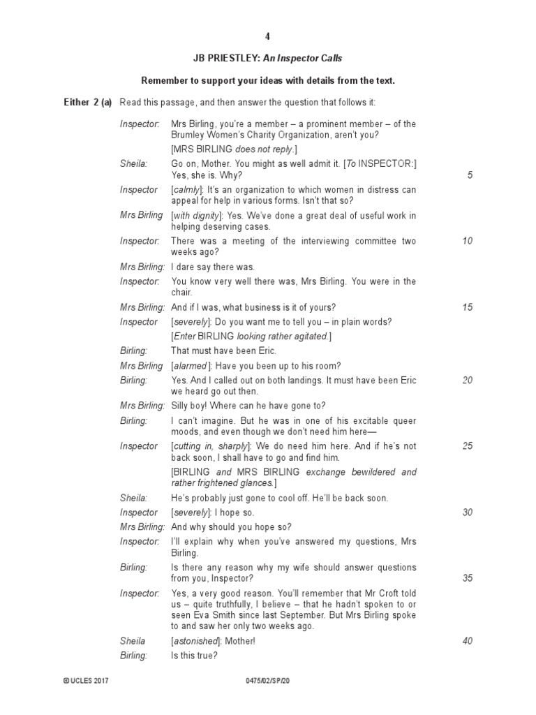 An Inspector Calls - IGCSE | PDF