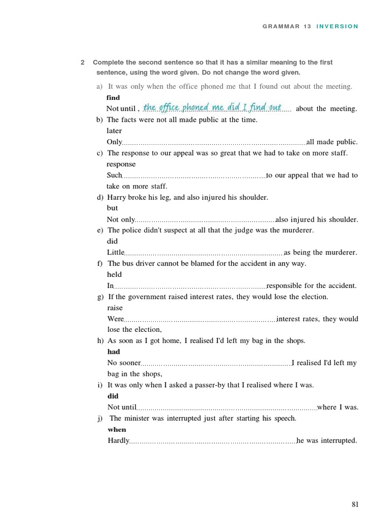 Advanced Inversion Grammar Exercises | PDF