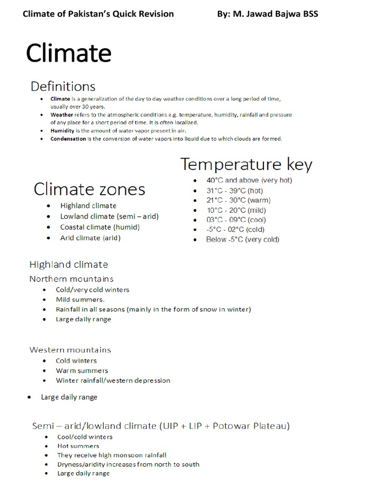 Climate Quick Revision Notes | Download Free PDF | Flood | Monsoon