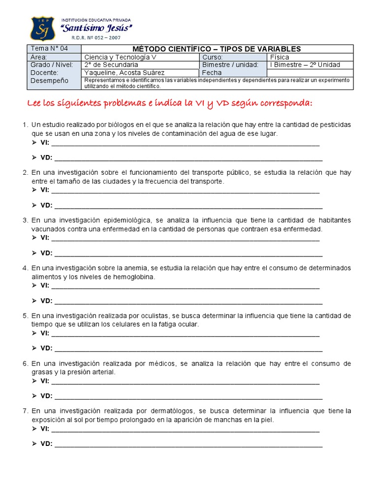 Metodo Cientifico - Variables Ficha | PDF | Agua