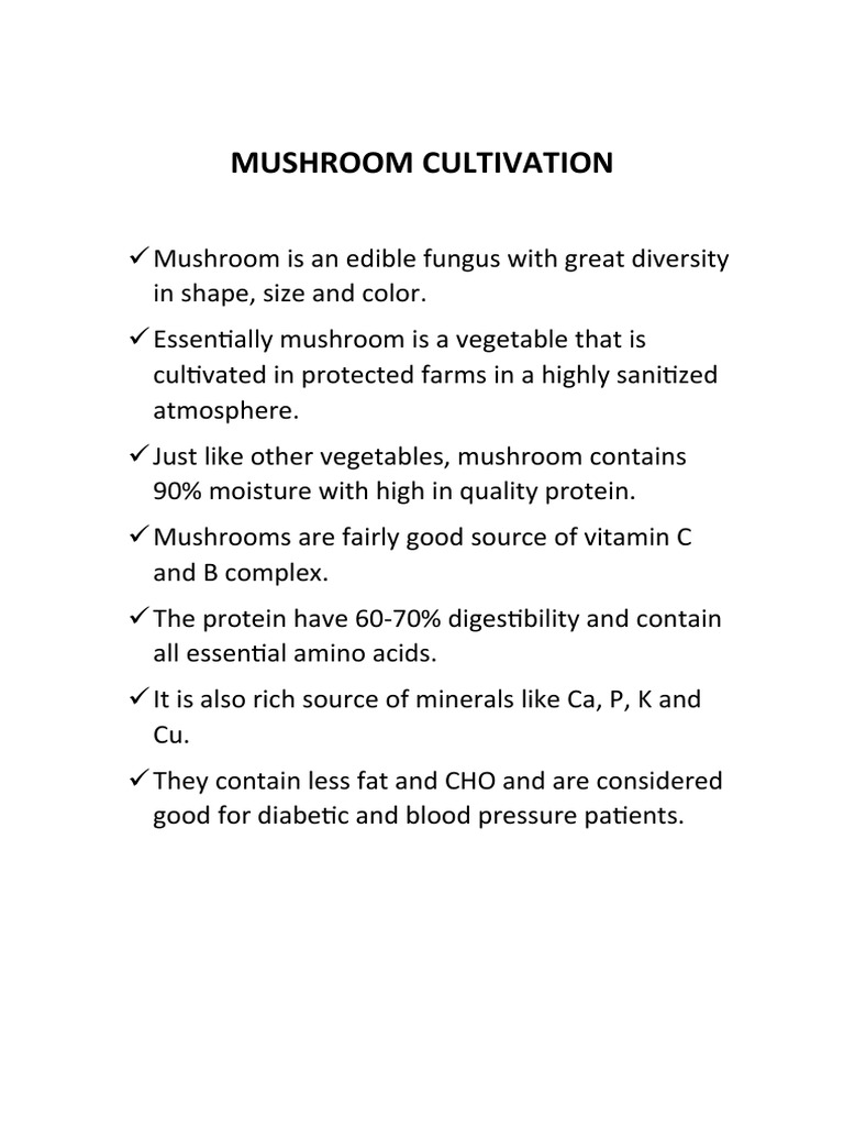 Mushroom Cultivation Report | PDF | Mushroom | Food Ingredients