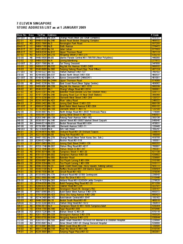 7-Eleven Store Locations in Singapore | PDF | Road Transport | Transport
