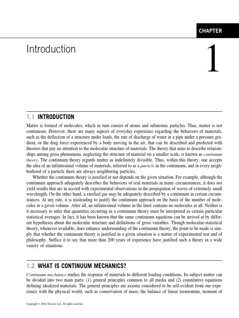CHAPTER 1 Introduction 2010 Introduction To Continuum Mechanics Fourth ...