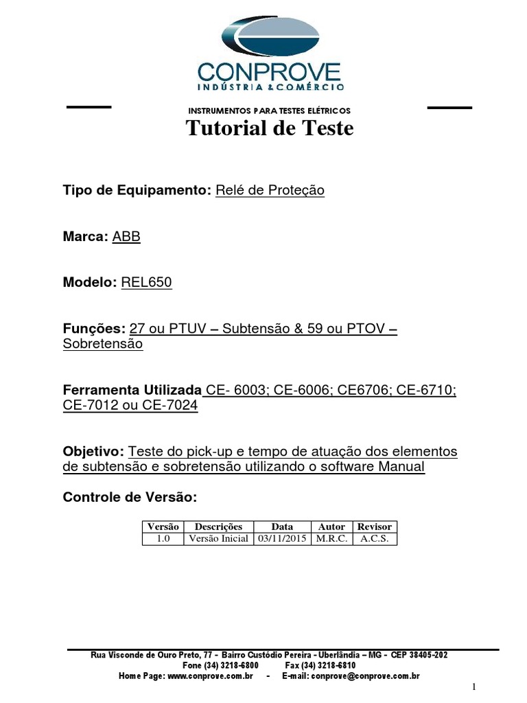 Tutorial Teste Rele ABB REL650 Sub Sobretensao CTC | PDF | Relé ...