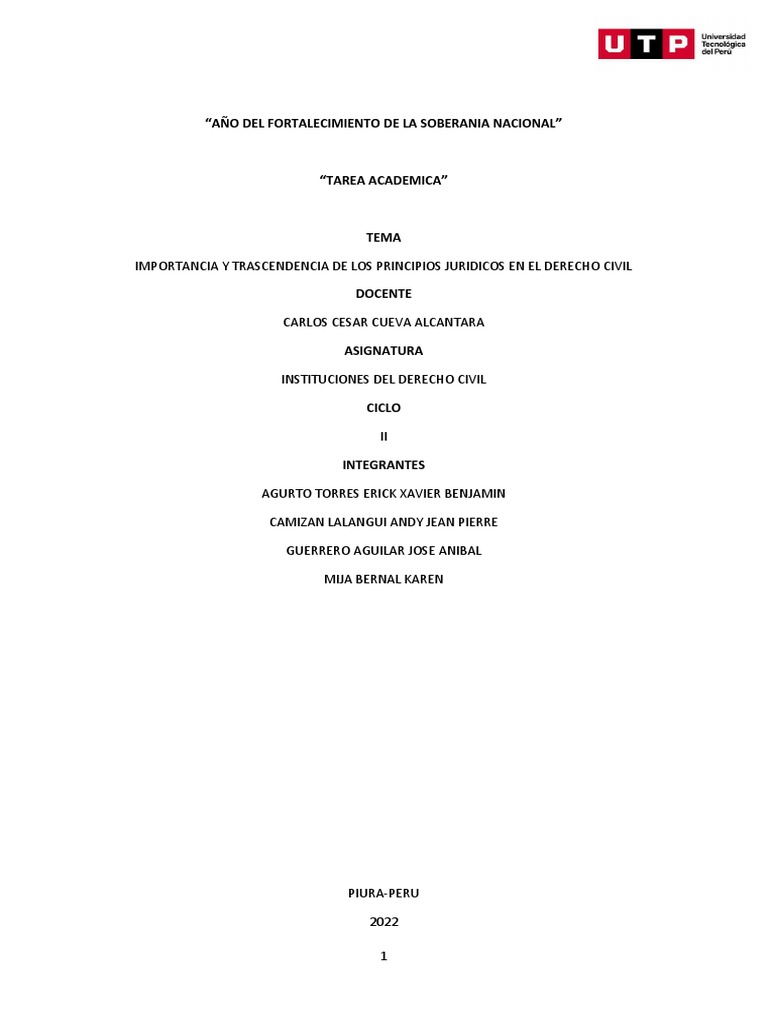 TA 1 - Principios Del Código Civil (1) - 1 | PDF | imperio Romano | Ley ...