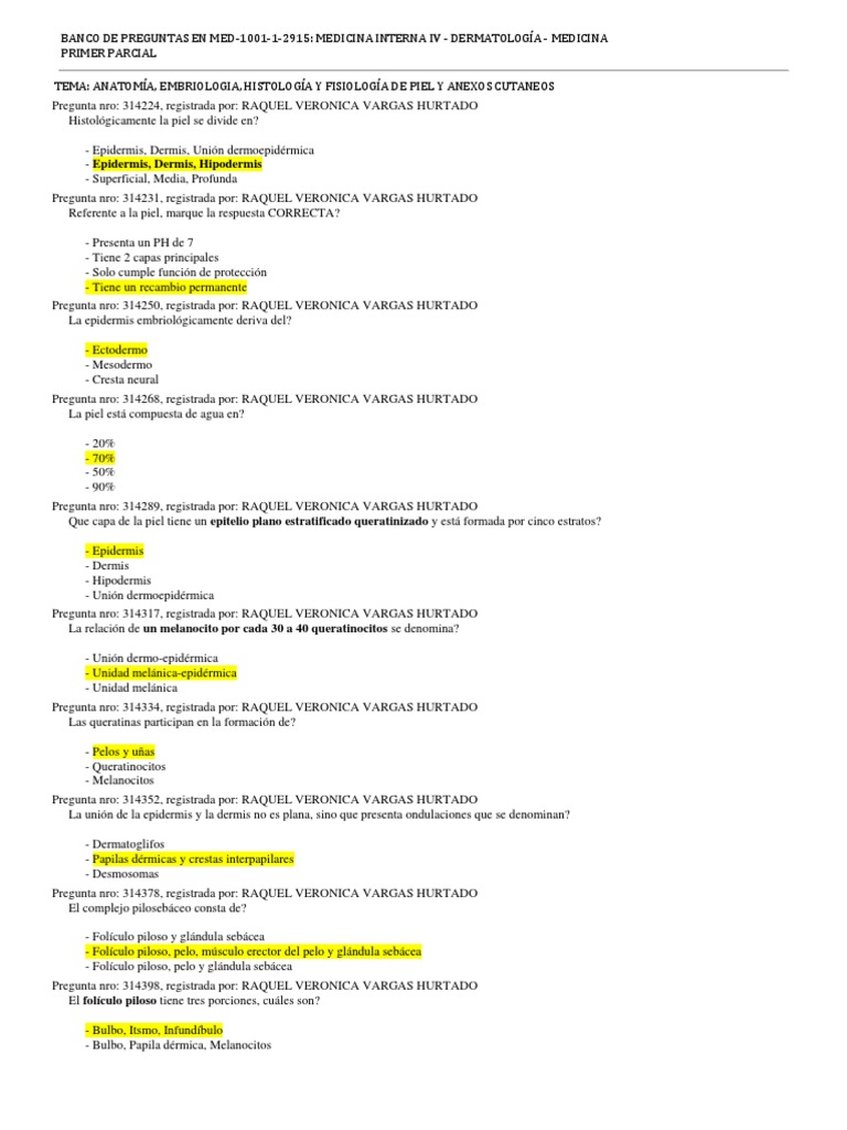 Dermato 1 Parcial | PDF | Epidermis | Piel