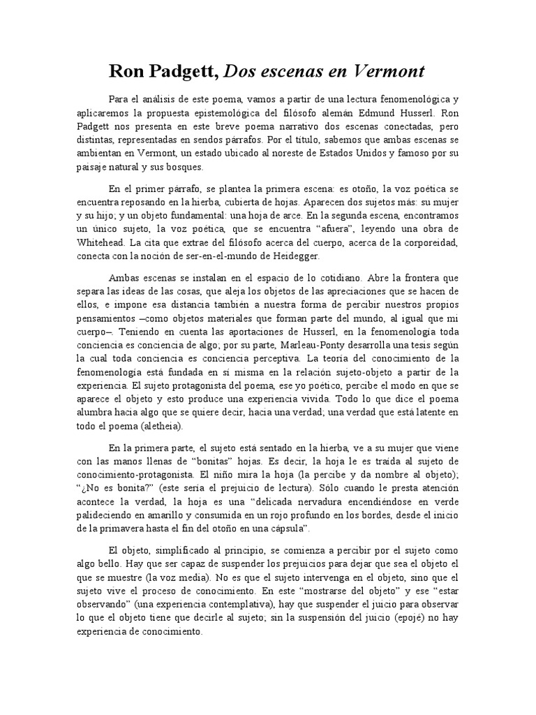 Ron Padgett, Dos Escenas en Vermont | PDF | Edmund Husserl | Verdad