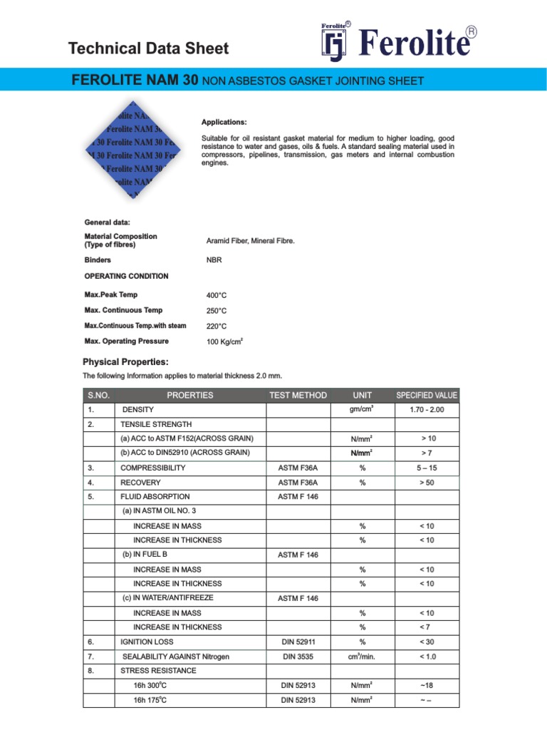 Technical Data Sheet: Ferolite Nam 30 | PDF | Fibers | Building Engineering