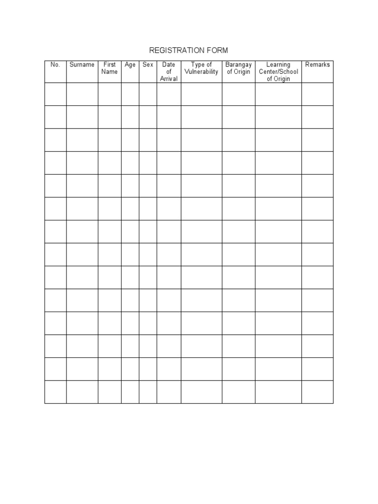 Registration Form Evacuation Center | PDF