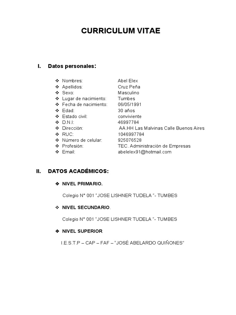 Curriculum Abel | Descargar gratis PDF | Economias