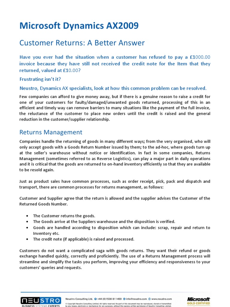 Microsoft Dynamics AX2009 - Sales Returns | PDF | Sales | Business Process