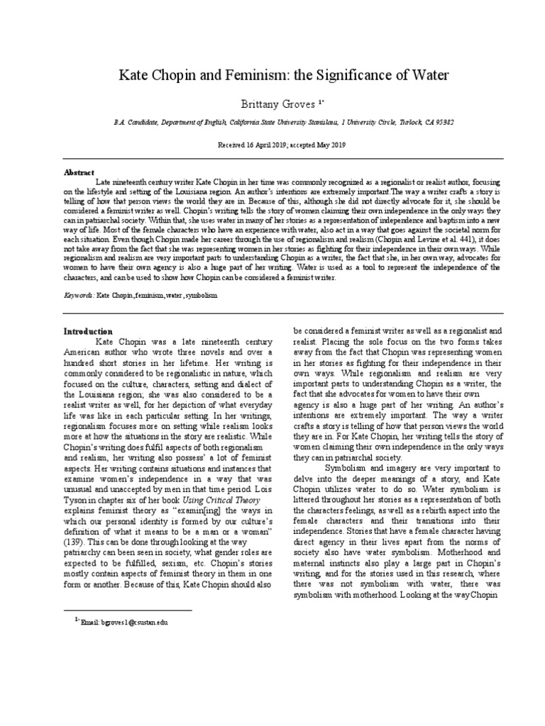 Kate Chopin and Feminism: The Significance of Water: Brittany Groves ...