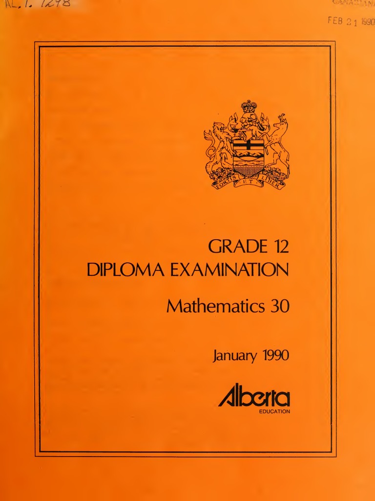 Grade 12 Diploma Examination Mathematics 30 - January1990 | PDF ...