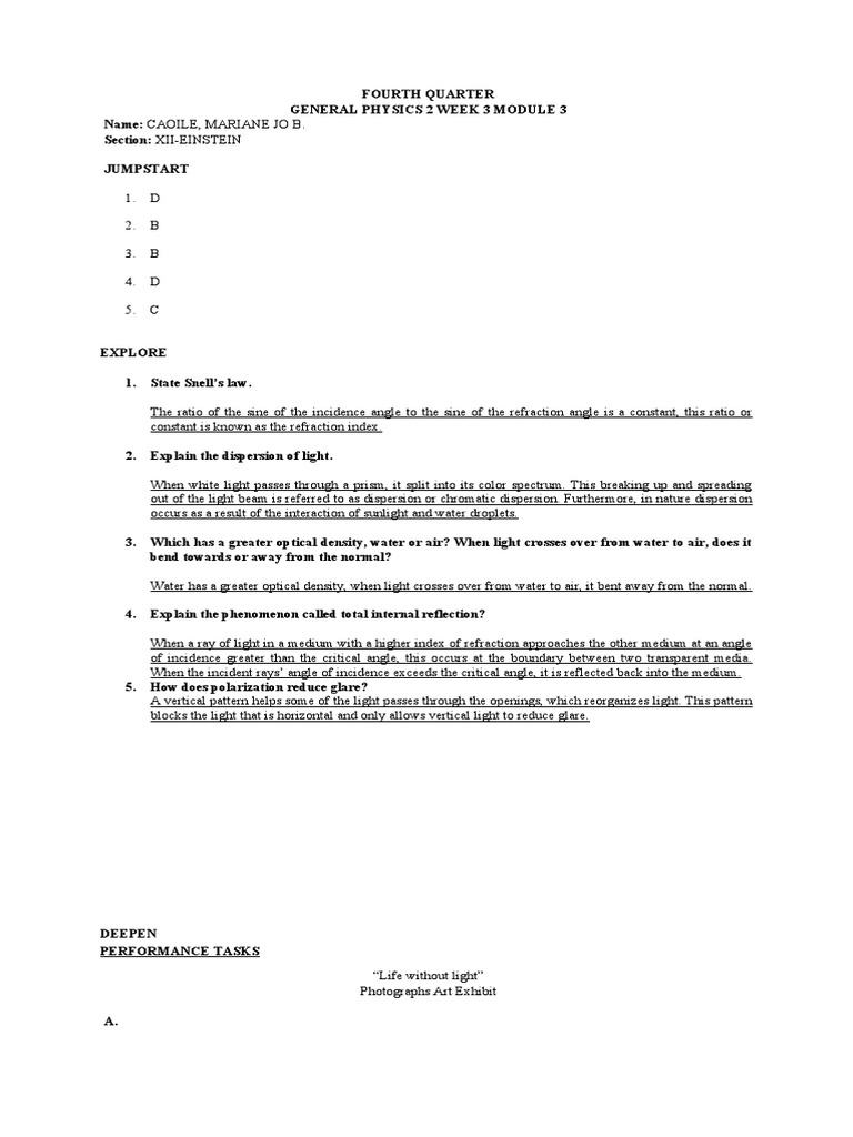 General Physics 2 Week 3 Module 3 | PDF | Light | Dispersion (Optics)