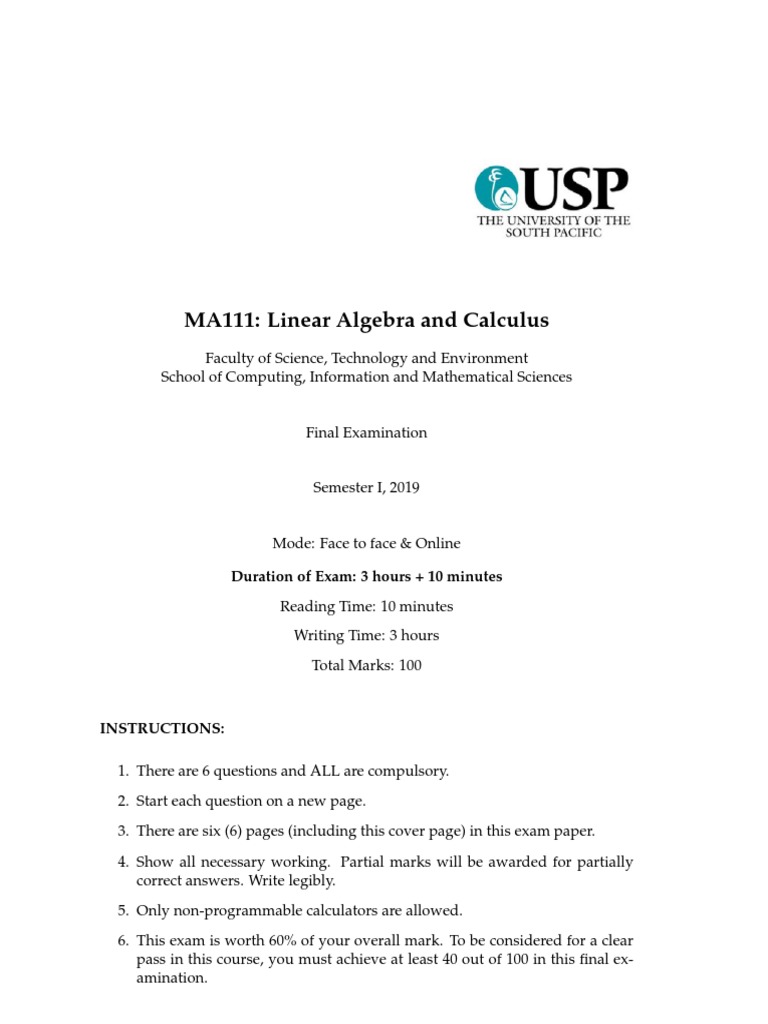 MA111 Exam S1 2019 Question Paper | PDF | Equations | Trigonometric ...