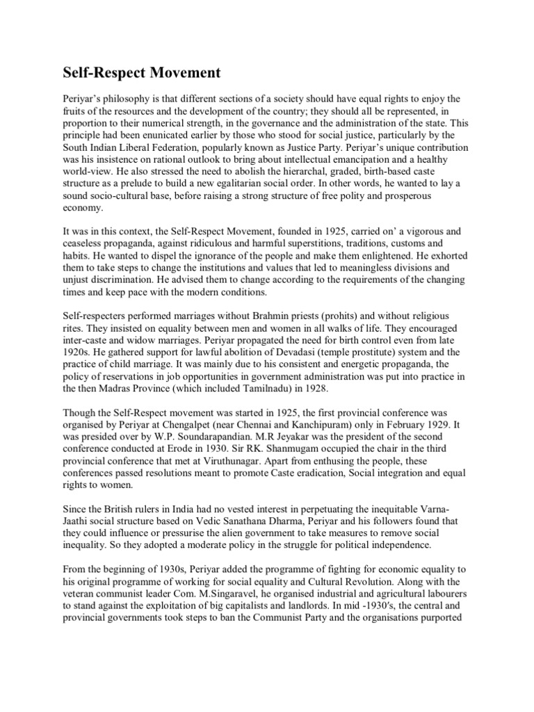 Self Respect Movement | PDF | Sociological Theories | Social Ideologies