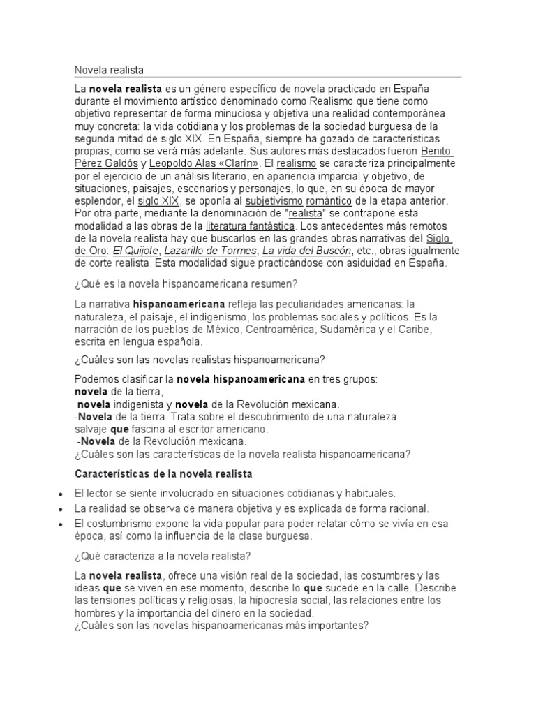 Novela Realista Hispanoamericana | PDF | Realismo literario | Novelas
