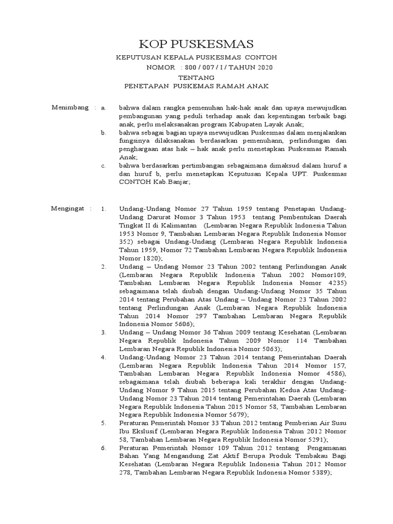 Contoh SK Puskesmas Rma | PDF
