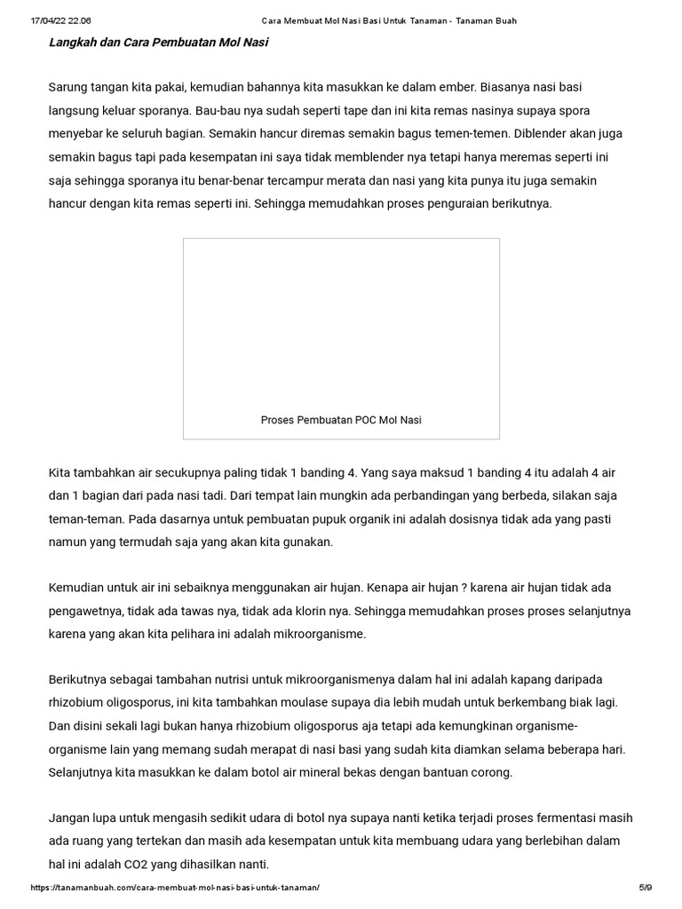 Cara Membuat Mol Nasi Basi Untuk Tanaman - Tanaman Buah-5 | PDF