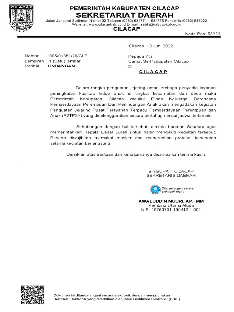 Undangan Penguatan Jejaring P2TP2A - Kecamatan | PDF