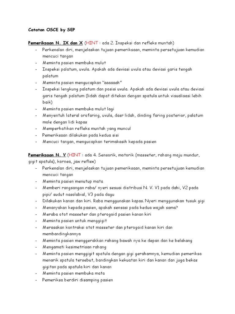 Catatan OSCE Saraf | PDF | Kesehatan Holistik | Sains & Matematika