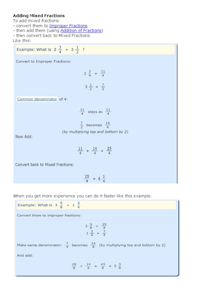 Add and Subtract Improper Fractions | PDF