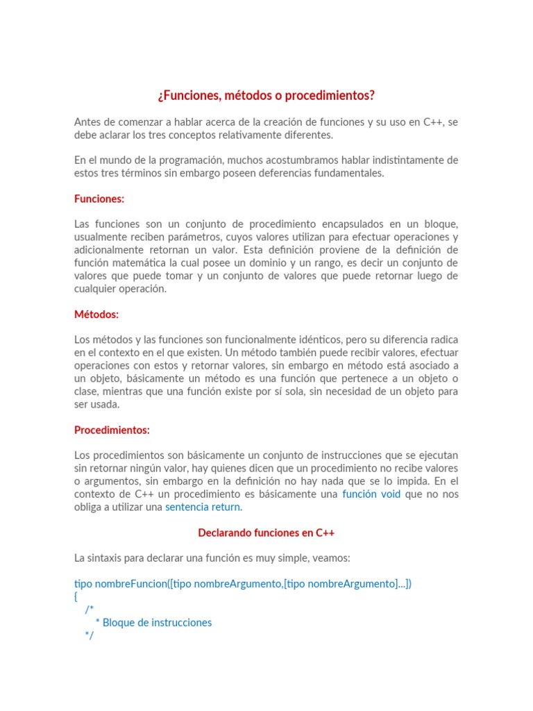 Funciones, Metodos y Procedimientos en C++ | PDF | C ++ | Función ...