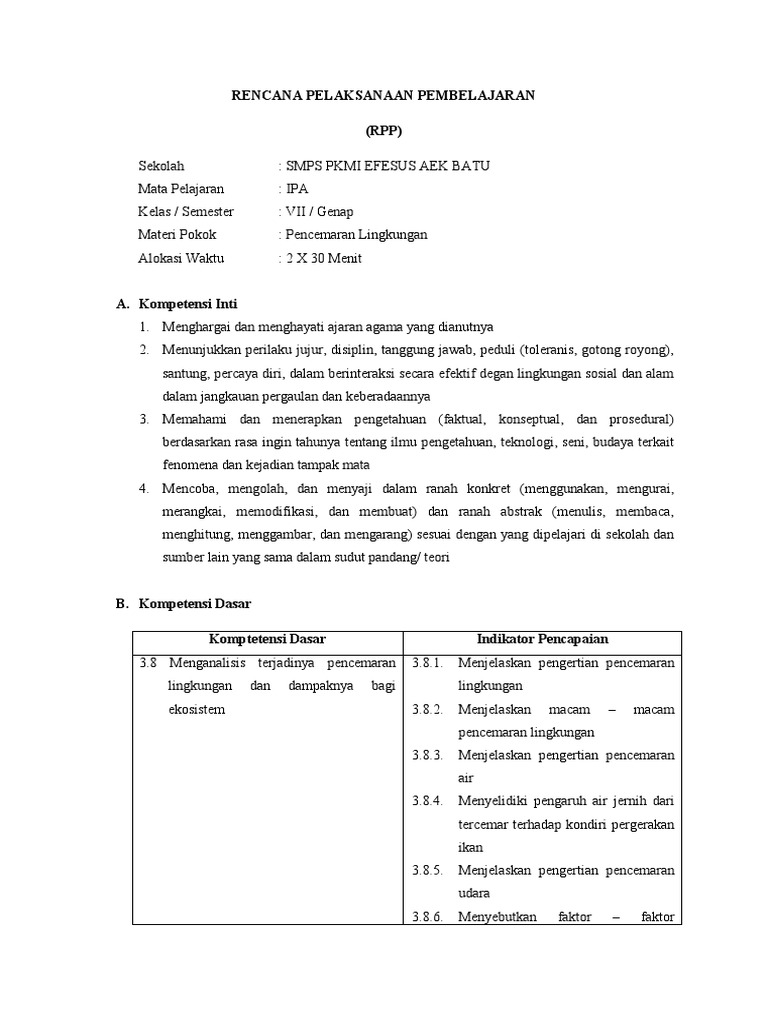 RPP KD 3 8 Pencemaran Lingkungan | PDF