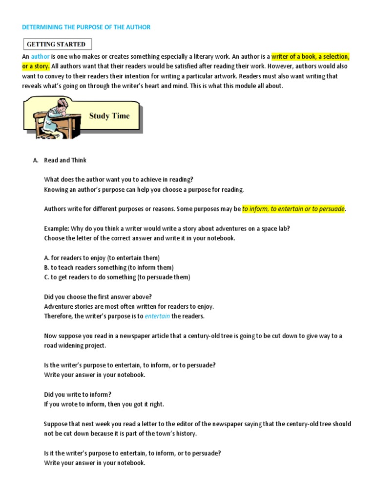 Determining The Purpose of The Author | PDF | Writers