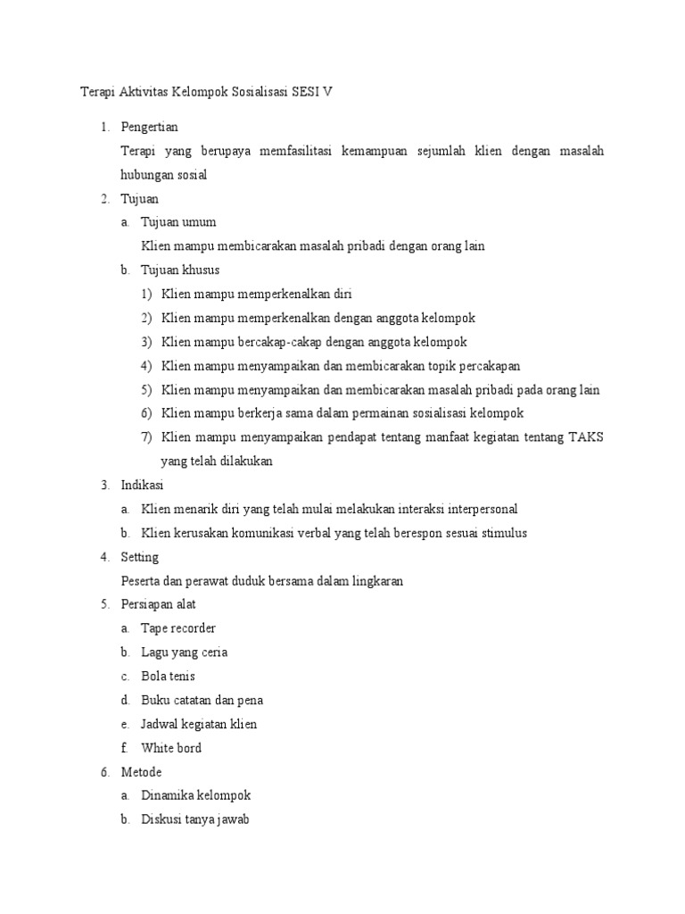 Terapi Aktivitas Kelompok Sosialisasi SESI V | PDF | Karier & Perkembangan