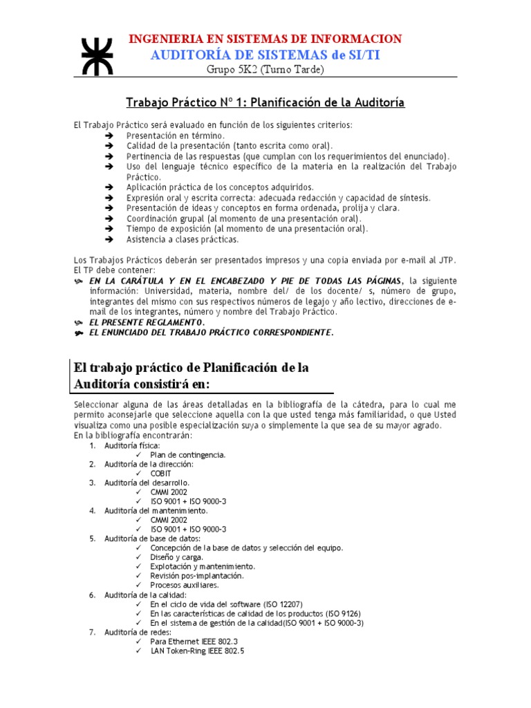 2022 UTN 5K1 TP1 AUD Enunciado | PDF | Auditoría | Contralor