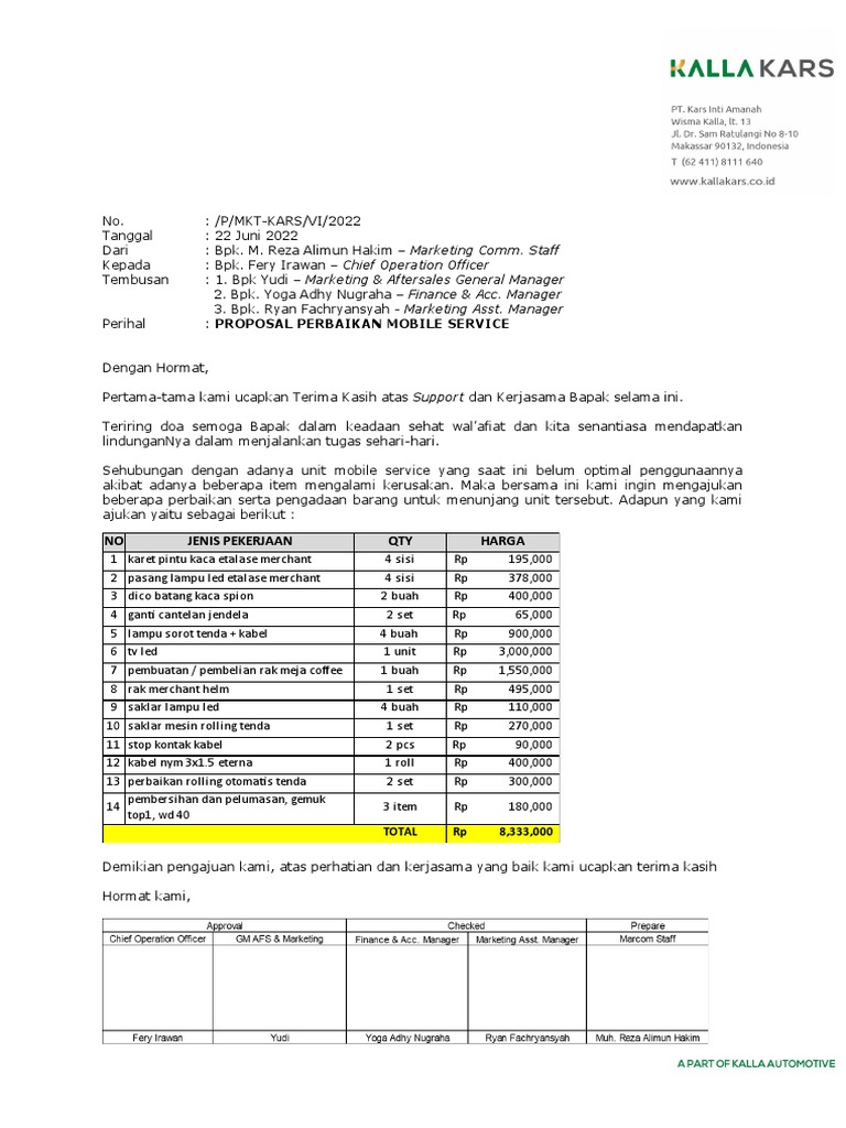 Proposal Perbaikan Mobile Service | PDF | Griya & Taman