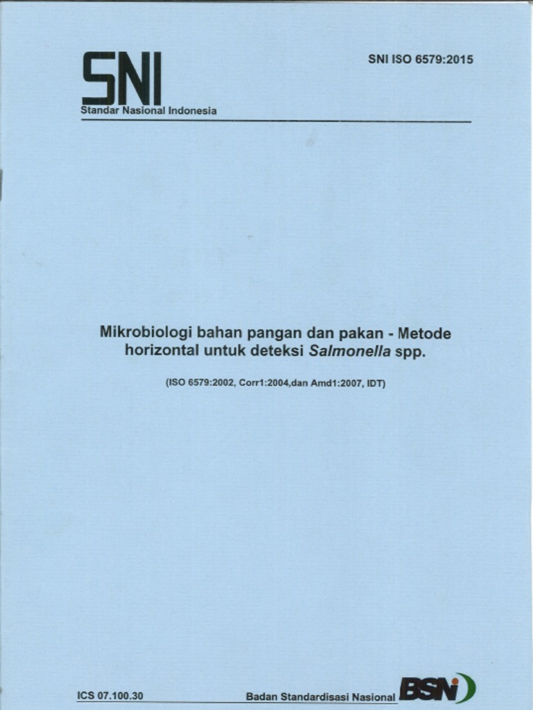 SNI ISO 6579 Mikrobiologi Bahan Pangan Dan Pakan | PDF