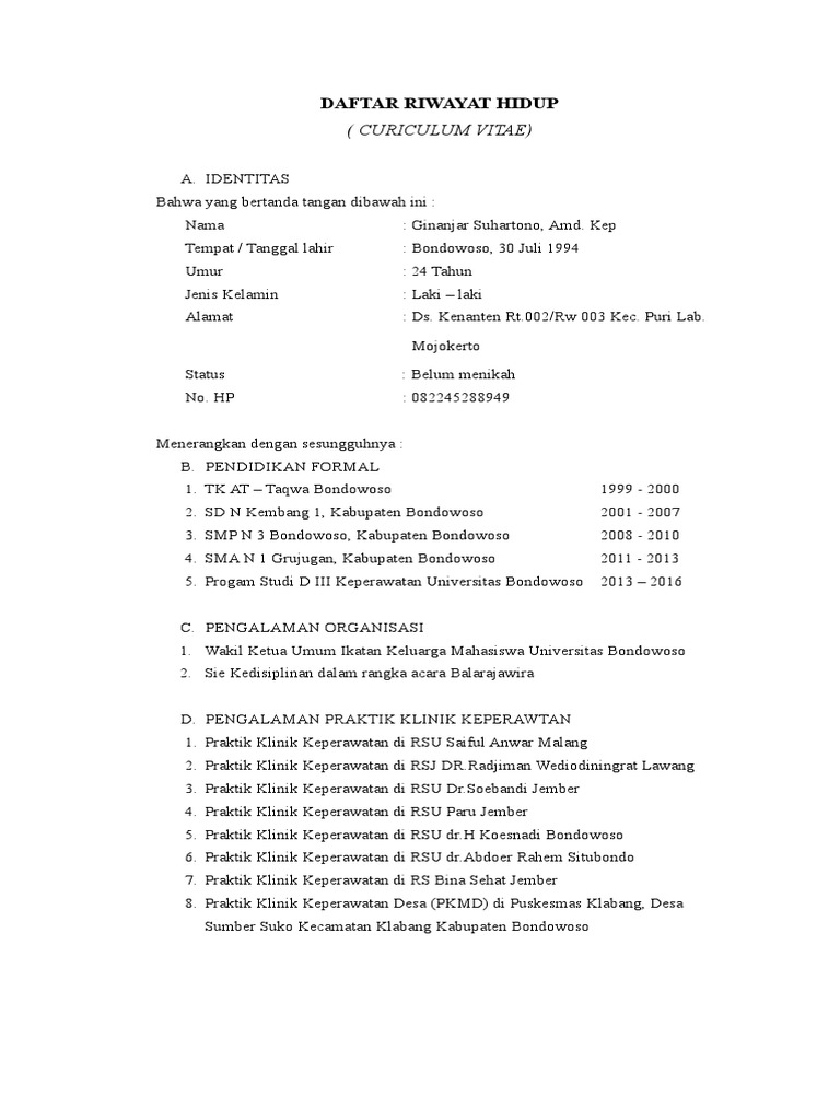 Curiculum Vitae RSUD RADEN ACHMAD BASOENI Mojokerto | PDF