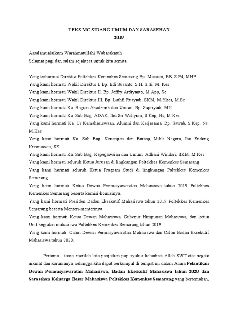 Teks MC Pelantikan Dan Sarasehan Sidang Umum | PDF