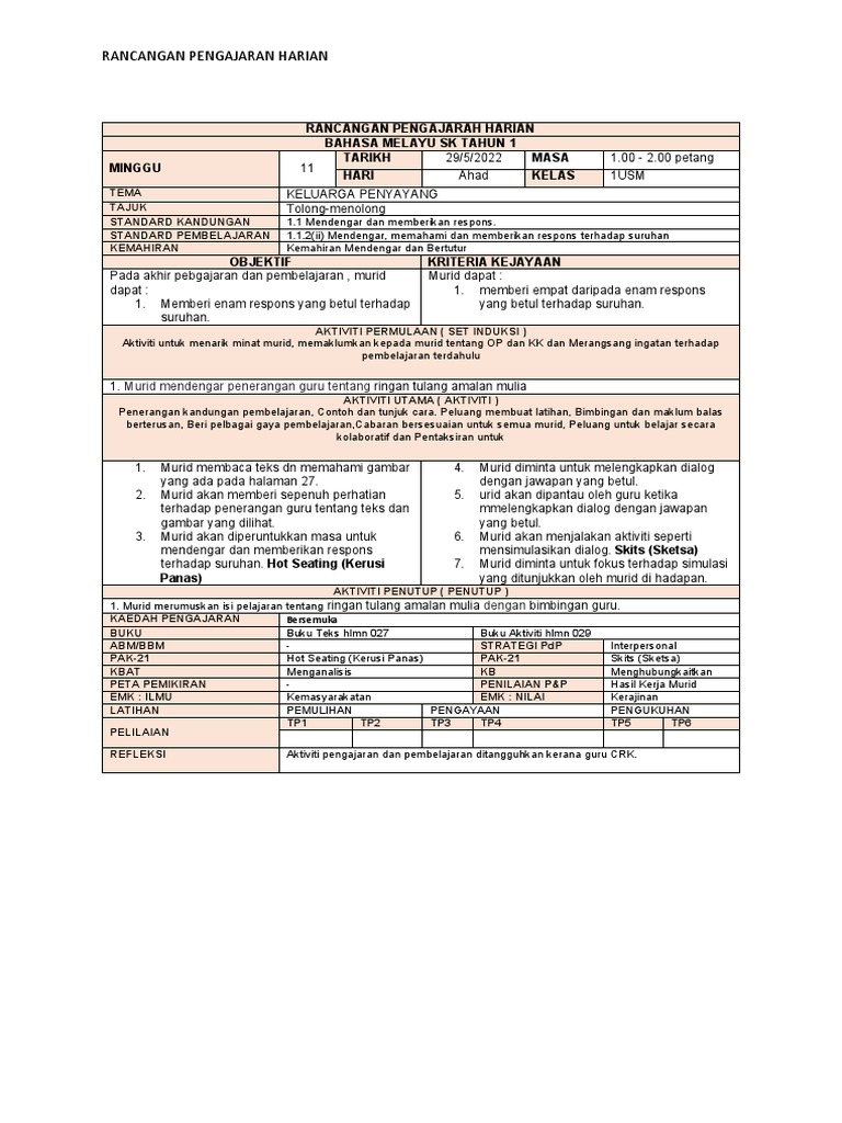 RPH M11 BM THN 1 | PDF