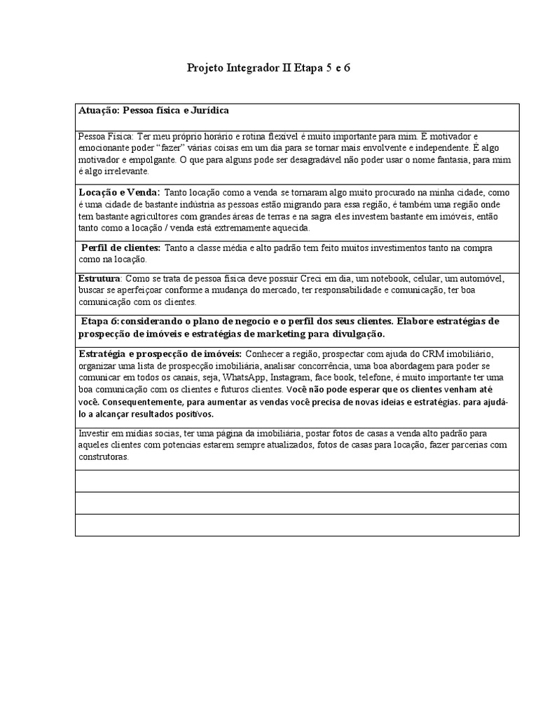 Projeto Integrador II Etapa 5 e 6 | PDF