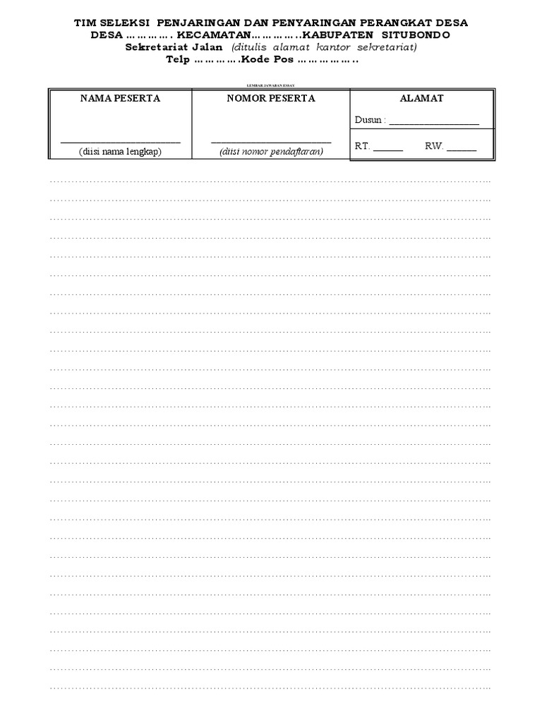 Lembar Jawaban Essay | PDF