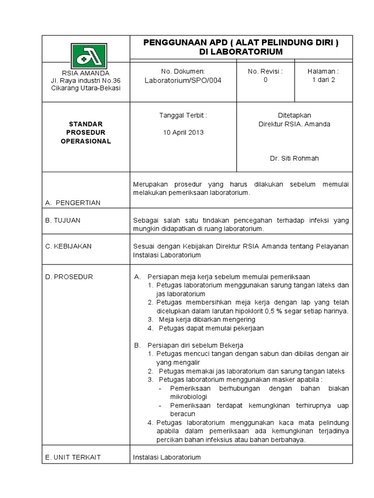Penggunaan APD Di Laboratorium | PDF