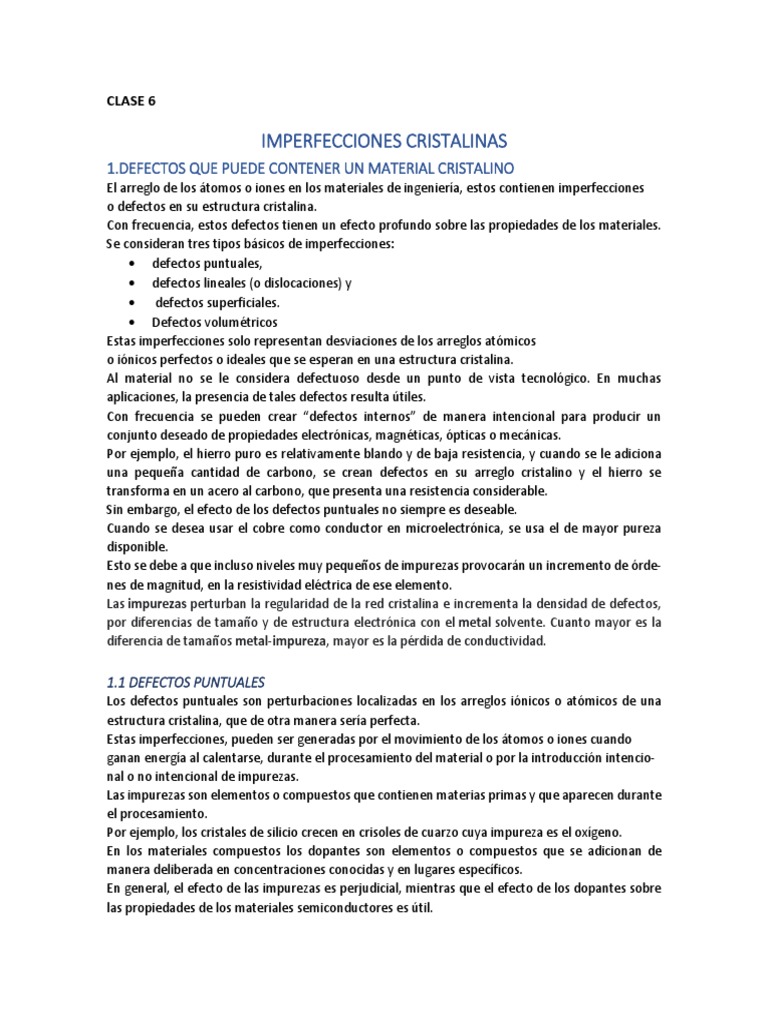 Clase 6 - Imperfecciones Cristalinas | PDF | Dislocación | Temperatura
